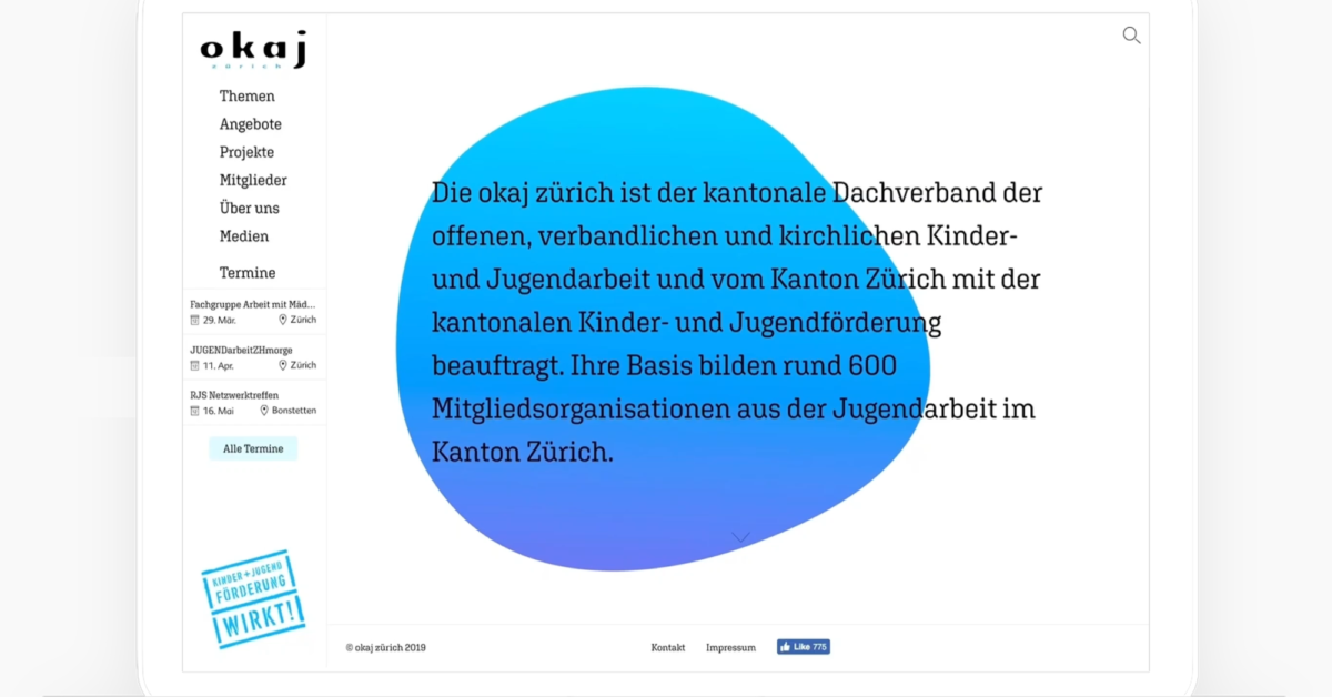Okaj Zürich. Redesign Website, Morphing. Büro Haeberli